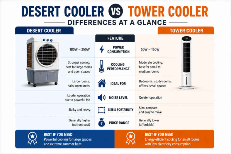 Desert cooler vs tower cooler: Which is more energy efficient, offers ...