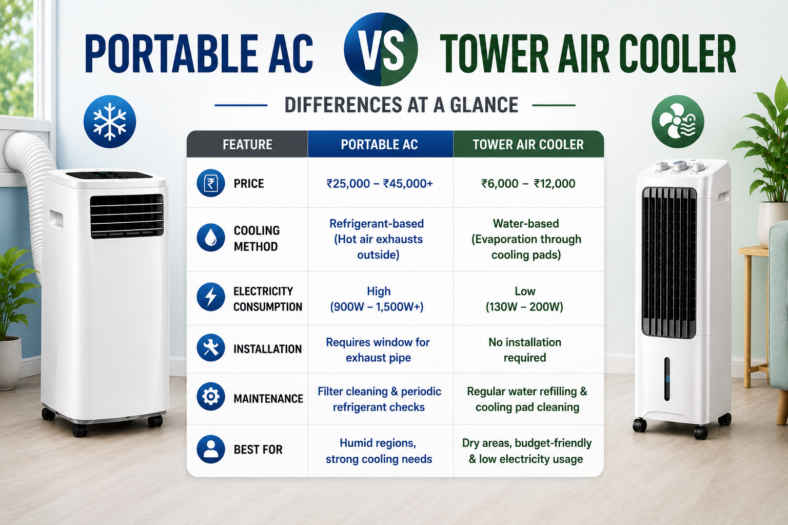 Portable AC vs tower air cooler: Price, cooling performance, energy ...