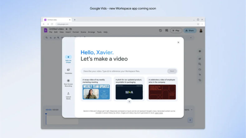 Google announces Vids: AI-powered video creation app for work