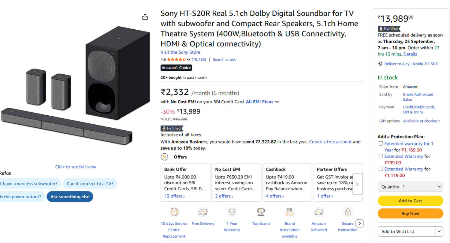 Sony ಕಂಪನಿಯ ಈ 5.1ch Dolby Digital ಸೌಂಡ್‌ಬಾರ್ ಇಂದು ಅಮೆಜಾನ್‌ನಲ್ಲಿ ಭರ್ಜರಿ ...