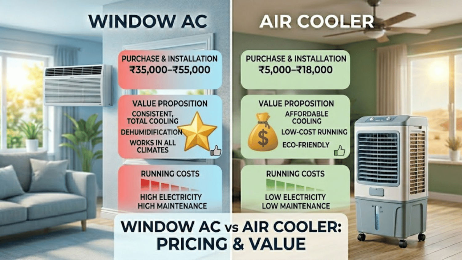 Window AC vs Air Coolers: Which one offers effective cooling and better ...